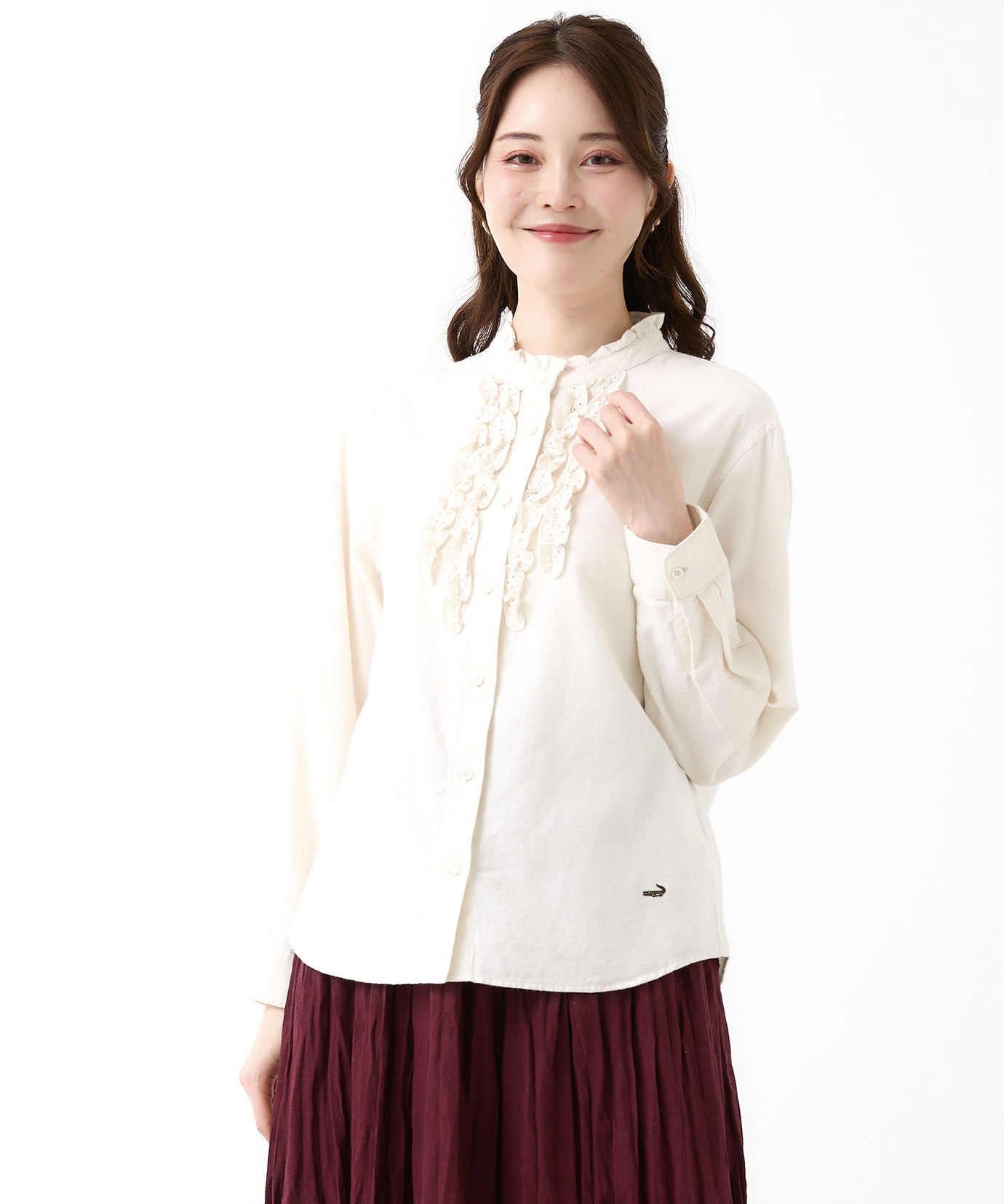 レディース 刺繍フリルデザイン 長袖 ブラウス通販 [0301-55118